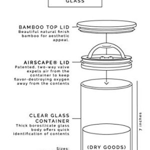 Airscape Glass Food Storage Canister - Patented Airtight Lid Preserves Food Freshness, Glass Storage with Bamboo Lid (Medium 7-Inch)