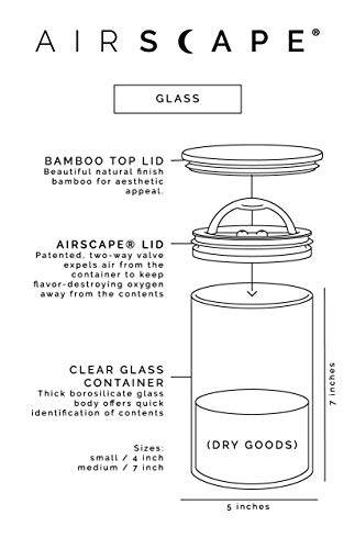 Airscape Glass Food Storage Canister - Patented Airtight Lid Preserves Food Freshness, Glass Storage with Bamboo Lid (Medium 7-Inch)