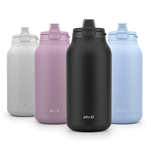 Ello Hydra Half Gallon Vacuum Insulated Stainless Steel Jug with Locking, Leak-Proof Lid and Soft Silicone Straw, Metal Reusable Water Bottle, Keeps Cold All Day, 64oz, Black