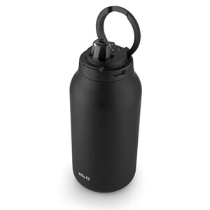 Ello Hydra Half Gallon Vacuum Insulated Stainless Steel Jug with Locking, Leak-Proof Lid and Soft Silicone Straw, Metal Reusable Water Bottle, Keeps Cold All Day, 64oz, Black