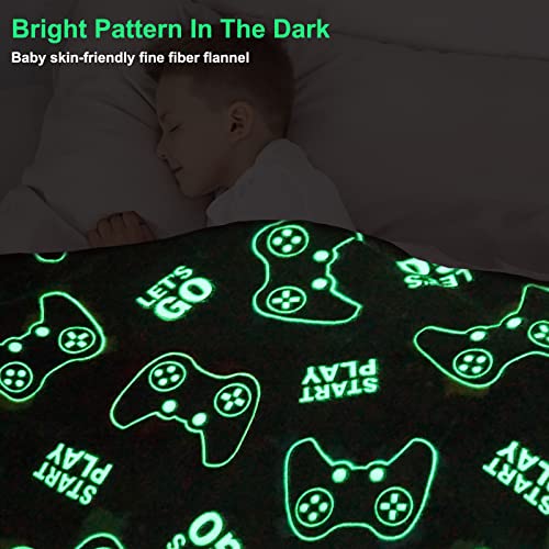 Jekeno Glow in The Dark Blanket Game Controller Throw Gamer Gift Toys for Kids Boys Teen Adults Gaming Decor for Bedroom Living Room Soft Cozy Fluffy Luminous Blanket Grey 50"x60"