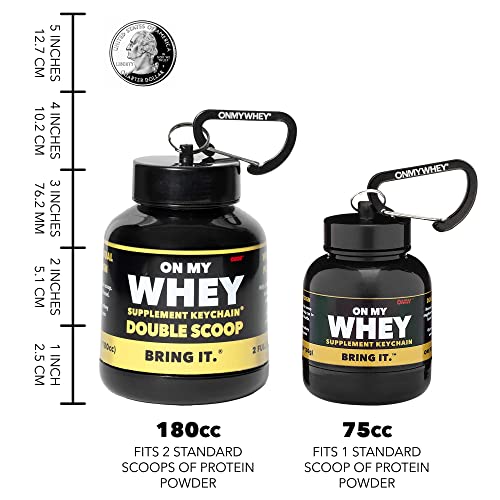 OnMyWhey - Single Scoop (75cc) + Double Scoop (180cc) Combo Pack Protein Powder and Supplement Funnel Keychain