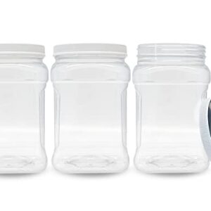 ljdeals 64 oz 1/2 Gallon Clear Empty Storage Containers with Lids, Square Plastic Canisters, Large Jars with Lids, BPA Free Plastic Jar, Wide Mouth Jar with Easy Grip Handles, Pack of 3, Made in USA