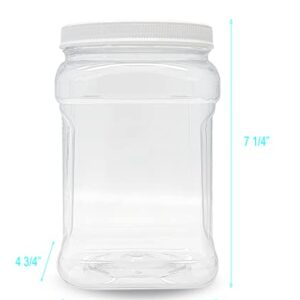 ljdeals 64 oz 1/2 Gallon Clear Empty Storage Containers with Lids, Square Plastic Canisters, Large Jars with Lids, BPA Free Plastic Jar, Wide Mouth Jar with Easy Grip Handles, Pack of 3, Made in USA