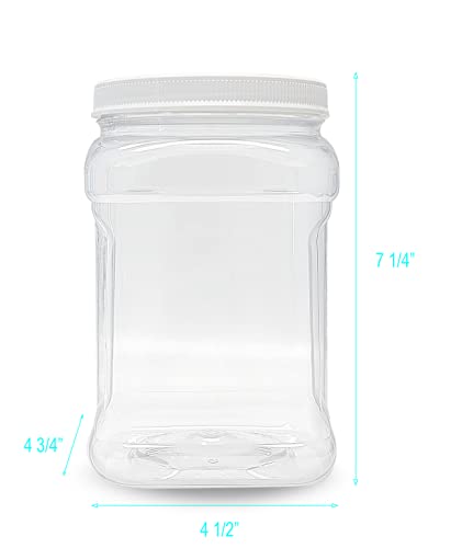 ljdeals 64 oz 1/2 Gallon Clear Empty Storage Containers with Lids, Square Plastic Canisters, Large Jars with Lids, BPA Free Plastic Jar, Wide Mouth Jar with Easy Grip Handles, Pack of 3, Made in USA