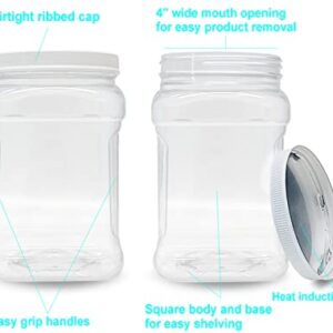 ljdeals 64 oz 1/2 Gallon Clear Empty Storage Containers with Lids, Square Plastic Canisters, Large Jars with Lids, BPA Free Plastic Jar, Wide Mouth Jar with Easy Grip Handles, Pack of 3, Made in USA