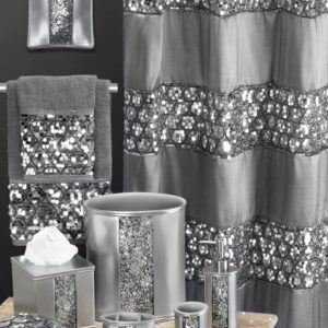 Popular Bath Sinatra Bathroom Luxury Glamorous Fabric Modern shower Curtain unique Design Bling Silver