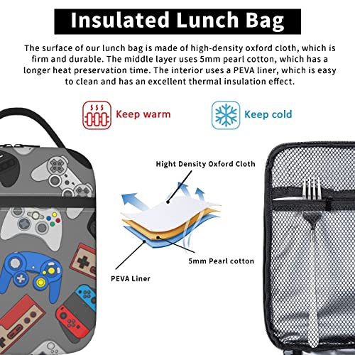 Video Game Controller Insulated Lunch Box Bag Portable Lunch Tote For Women Men And Kids