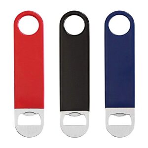 3 pack heavy duty stainless steel flat bottle opener, solid and durable beer openers, 7 inches red, black, blue