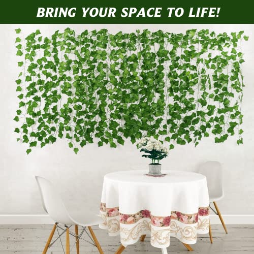 BLEUM CADE 6 Strands 42Ft Fake Vines for Bedroom with Fake Leaves, Hanging Artificial Greenery Garland Ivy Vines Fake Plants for St Patricks Day Christmas Wall Room Decor Aesthetic