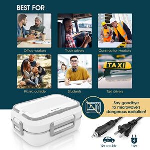 Travelisimo Electric Lunch Box 3 in 1 60W, Heated Lunch Boxes for Adults for Car, Truck, Home and Work 12V 24V & 110V, Loncheras Electricas para Calentar Almuerzo