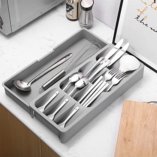 Cutlery Organizer in Drawer, Silverware Organizer Holder Tray, Expandable Cutlery Utensil Organizer for Kitchen Drawer Holding Flatware Spoons Forks