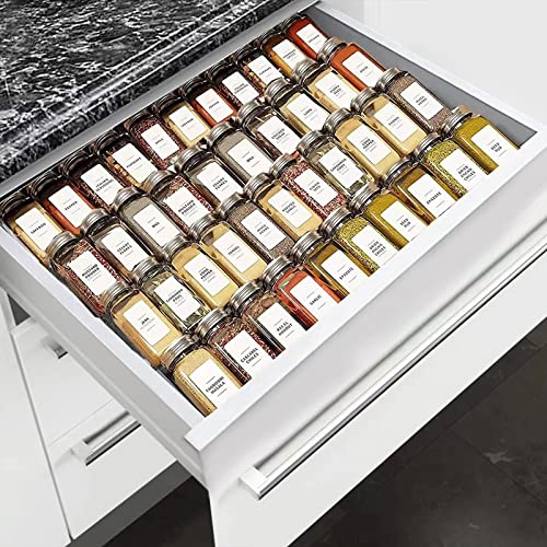 SZWQILIN Spice Drawer Organizer,Spice Rack Drawer for Kitchen , 4 Tier Acrylic Drawer Spice Organizer for Jars and Packets ,Expandable From 11" to 22" 8 Pack (black)