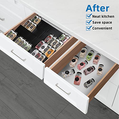 SZWQILIN Spice Drawer Organizer,Spice Rack Drawer for Kitchen , 4 Tier Acrylic Drawer Spice Organizer for Jars and Packets ,Expandable From 11" to 22" 8 Pack (black)