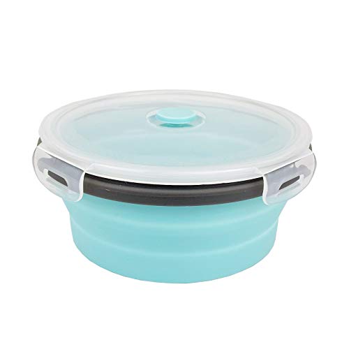 CARTINTS Blue Collapsible Bowls Silicone Food Storage Containers Silicone Camping Bowls with Airtight Lids, Microwave and Freezer Safe, Set of 4