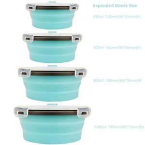 CARTINTS Blue Collapsible Bowls Silicone Food Storage Containers Silicone Camping Bowls with Airtight Lids, Microwave and Freezer Safe, Set of 4