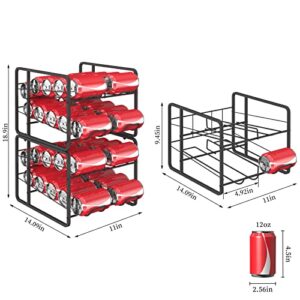 CASAVIDA 2-Tier Fridge Soda Can Organizer, Stackable Beverage Can Rack Dispenser Rolling Food Can Organizer Holder for Pantry Refrigerator Cabinet, Black