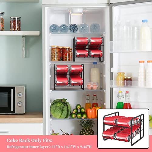 CASAVIDA 2-Tier Fridge Soda Can Organizer, Stackable Beverage Can Rack Dispenser Rolling Food Can Organizer Holder for Pantry Refrigerator Cabinet, Black