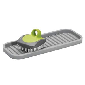 idesign 63883 lineo silicone kitchen sink tray for sponges, scrubbers, soap, stovetop spoon holder, 9″ x 3.5″ x 0.5″, gray