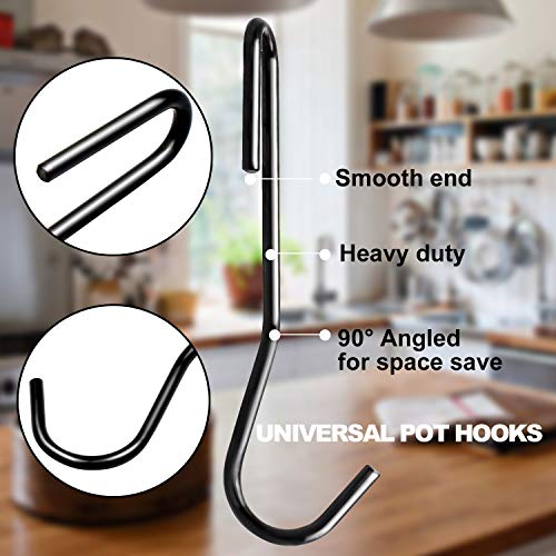 ESFUN 12 Pack 5 inches Heavy Duty S Hooks Black Pot Hooks Pan Rack Holder Hooks for Hanging Kitchen Utensils Pots Pans Clothes Bags Towels Plants with 90 Degree Twist Angled