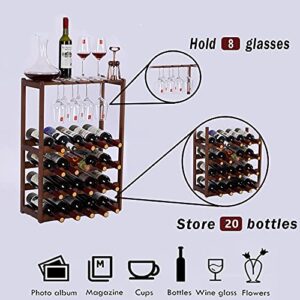 Wine Rack Free Standing 20 Bottles with 8 Glasses Holder,Bamboo Wine Storage Shelf for Home Kitchen Pantry Wine Cellar Organizer Display Stand for Wine Lover