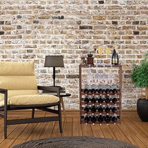 Wine Rack Free Standing 20 Bottles with 8 Glasses Holder,Bamboo Wine Storage Shelf for Home Kitchen Pantry Wine Cellar Organizer Display Stand for Wine Lover