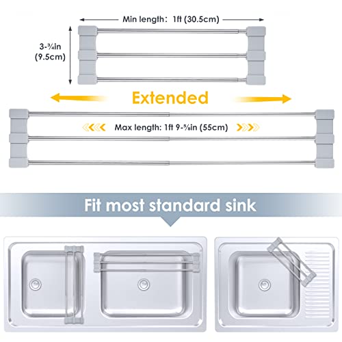 Tomorotec Sponge Brush Dish Rag Holder Multifunctional Telescopic Sink Rack for Bottle and Brushes Storage Over The Sink Dish Drainer