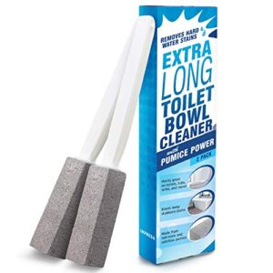 [2 pack] pumice stone toilet bowl cleaner with extra long handle – limescale remover – pumice toilet brush – also cleans bbq grills, tiles, tile grout, & swimming pools by impresa