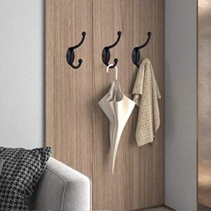 ZEYU Wall Hooks, 10Pcs Coat Hooks Hardware Towel Hooks for Hanging Coats Double No Rust Black Robe Hooks Wall Mounted with Screws for Key, Towel, Bags, Cup, Hat