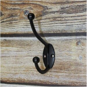 ZEYU Wall Hooks, 10Pcs Coat Hooks Hardware Towel Hooks for Hanging Coats Double No Rust Black Robe Hooks Wall Mounted with Screws for Key, Towel, Bags, Cup, Hat