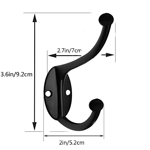 ZEYU Wall Hooks, 10Pcs Coat Hooks Hardware Towel Hooks for Hanging Coats Double No Rust Black Robe Hooks Wall Mounted with Screws for Key, Towel, Bags, Cup, Hat