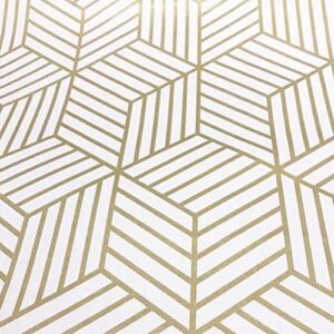 Gold and Beige Geometry Stripped Hexagon Adhesive Decorative Contact Paper Removable Shelf Drawer Liner Sticker Vinyl Film Wall Arts and Crafts Decor 17.7 inch by 9.8 Feet(Gold)