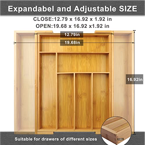 GOGOUP Bamboo Expandable Drawer Organizer for Utensils Holder, Adjustable Cutlery Tray Wood Drawer Dividers Organizer for Silverware Flatware Knives in Kitchen Bedroom Living Room