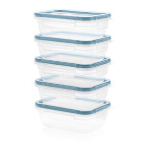 snapware total solution 10-pc plastic food storage containers set, 3-cup rectangle meal prep container, non-toxic, bpa-free lids with 4 locking tabs, microwave, dishwasher, and freezer safe