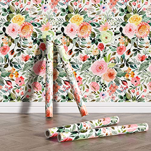 Self Adhesive Rose Floral Drawer Liner Contact Paper Peel and Stick Floral Wallpaper for Girls Bedroom Shelves Cabinets Dresser Table Furniture Walls Decal 17.7X117 Inches