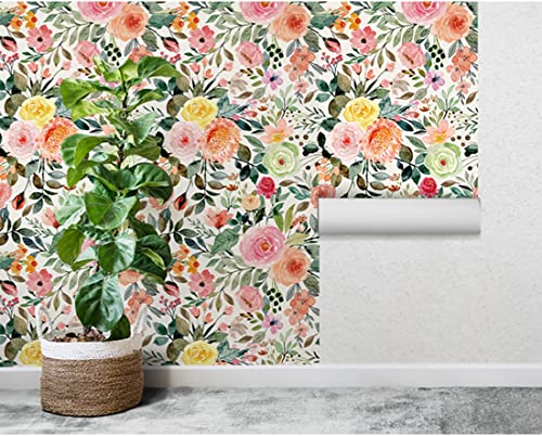 Self Adhesive Rose Floral Drawer Liner Contact Paper Peel and Stick Floral Wallpaper for Girls Bedroom Shelves Cabinets Dresser Table Furniture Walls Decal 17.7X117 Inches