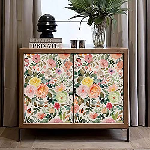 Self Adhesive Rose Floral Drawer Liner Contact Paper Peel and Stick Floral Wallpaper for Girls Bedroom Shelves Cabinets Dresser Table Furniture Walls Decal 17.7X117 Inches