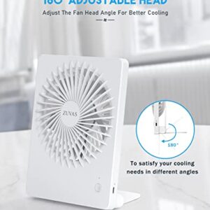 Zuvas Desk Fan Battery Operated , Rechargeable 180°Tilt Folding Personal Ultra Quiet Small Portable Fan 3 Speed Adjustable Strong Wind USB Fan For Office Bedroom Home Desktop Camping (White)