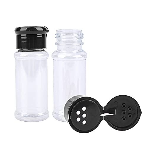 Kingrol 36 Pack Plastic Spice Jars with Black Sifter Caps, 3 FL OZ Reusable Seasoning Jars for Powders, Herbs, Spices, Sauces