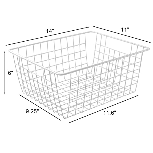 14" Upright Freezer Storage Baskets, White Wire Storage Bins Large Bakset for Freezer, Pantry, Bathroom Organizing, Set of 4