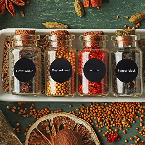 CUCUMI 24pcs 5oz Glass Jars with Cork Small Empty Glass Spice Bottles with Lids, 120pcs Waterproof Preprinted Stickers, Chalk Marker, 1pcs Test Tube Brush for Storing Tea Herbs and Spices DIY