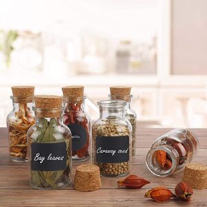 CUCUMI 24pcs 5oz Glass Jars with Cork Small Empty Glass Spice Bottles with Lids, 120pcs Waterproof Preprinted Stickers, Chalk Marker, 1pcs Test Tube Brush for Storing Tea Herbs and Spices DIY