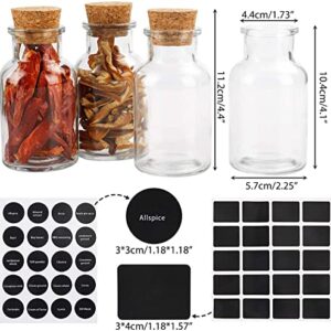 CUCUMI 24pcs 5oz Glass Jars with Cork Small Empty Glass Spice Bottles with Lids, 120pcs Waterproof Preprinted Stickers, Chalk Marker, 1pcs Test Tube Brush for Storing Tea Herbs and Spices DIY