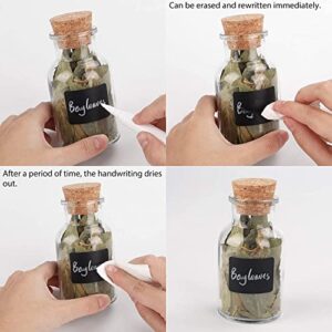 CUCUMI 24pcs 5oz Glass Jars with Cork Small Empty Glass Spice Bottles with Lids, 120pcs Waterproof Preprinted Stickers, Chalk Marker, 1pcs Test Tube Brush for Storing Tea Herbs and Spices DIY