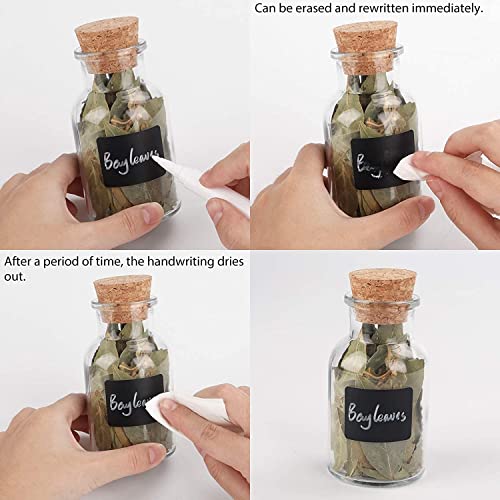 CUCUMI 24pcs 5oz Glass Jars with Cork Small Empty Glass Spice Bottles with Lids, 120pcs Waterproof Preprinted Stickers, Chalk Marker, 1pcs Test Tube Brush for Storing Tea Herbs and Spices DIY