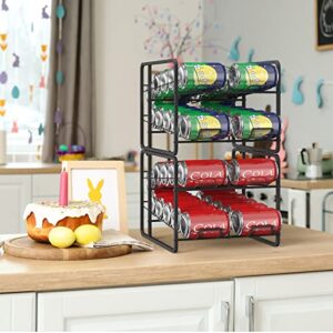 Soda Can Organizer for Pantry Refrigerator 4 Tier Soda Can Organizer for Cabinets Stackable Cola Soda Can Storage Rack Holder Dispenser for Countertop Kitchen Holds 40 Cans, Black