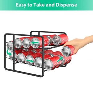 Soda Can Organizer for Pantry Refrigerator 4 Tier Soda Can Organizer for Cabinets Stackable Cola Soda Can Storage Rack Holder Dispenser for Countertop Kitchen Holds 40 Cans, Black