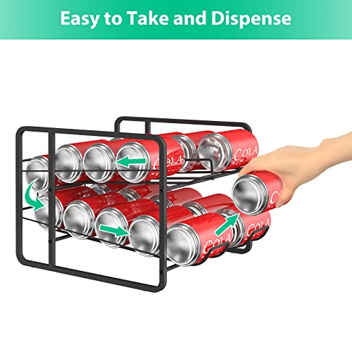 Soda Can Organizer for Pantry Refrigerator 4 Tier Soda Can Organizer for Cabinets Stackable Cola Soda Can Storage Rack Holder Dispenser for Countertop Kitchen Holds 40 Cans, Black