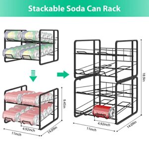 Soda Can Organizer for Pantry Refrigerator 4 Tier Soda Can Organizer for Cabinets Stackable Cola Soda Can Storage Rack Holder Dispenser for Countertop Kitchen Holds 40 Cans, Black