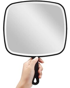 omiro hand mirror, extra large black handheld mirror with handle, 12.4″ l x 9″ w